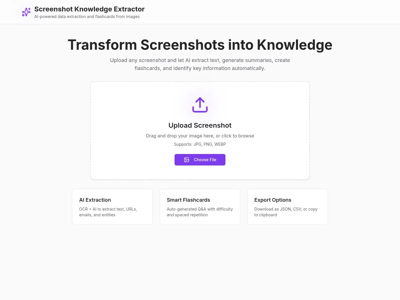 Screenshot Knowledge Extractor – AI-Powered Data Extraction and Flashcards from Images