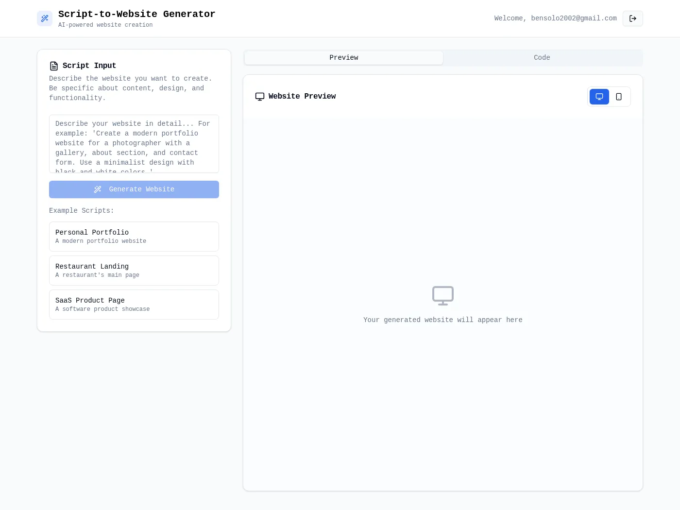 Script-to-Website Generator