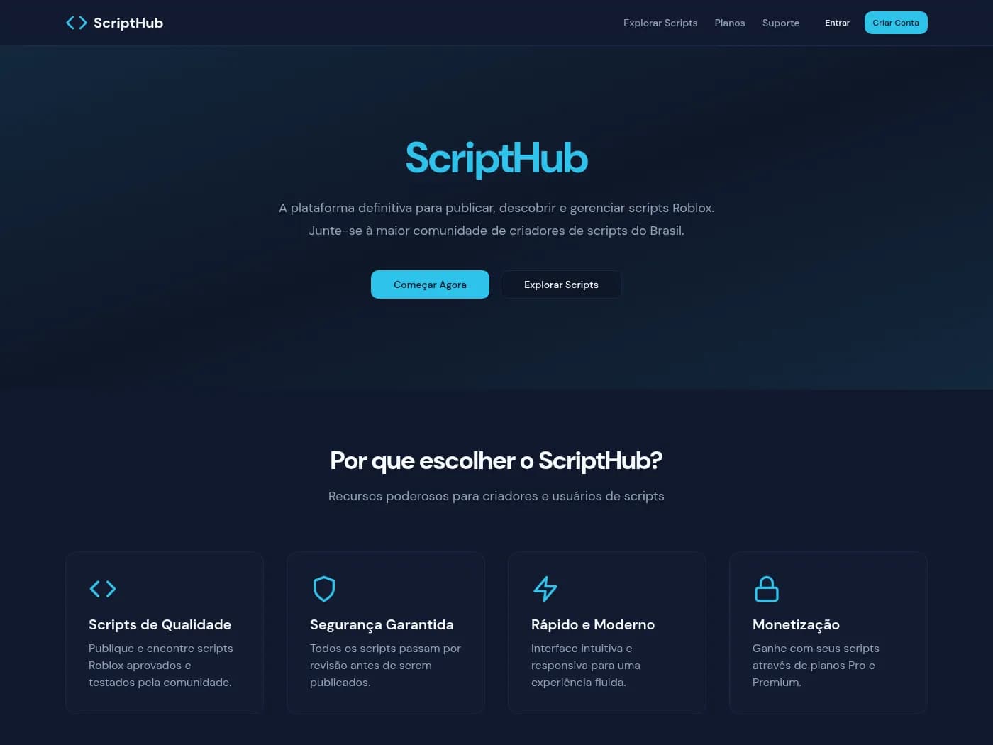 ScriptHub — Plataforma moderna para publicação e gerenciamento de scripts Roblox