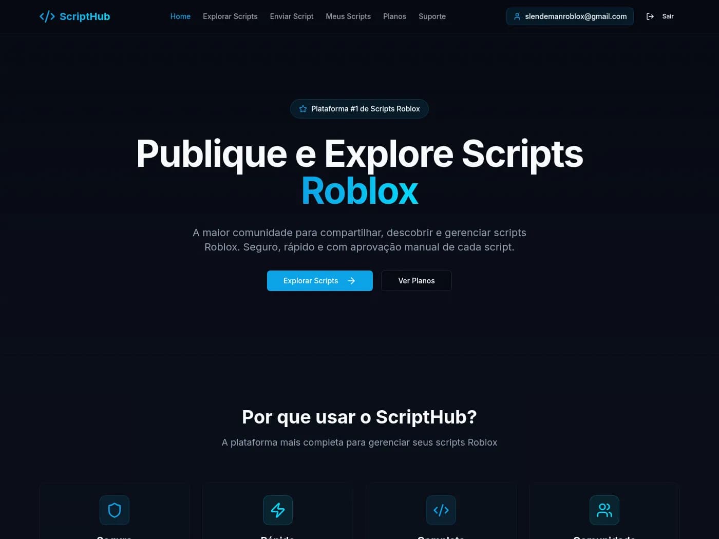 ScriptHub - Plataforma para Publicação e Gerenciamento de Scripts Roblox