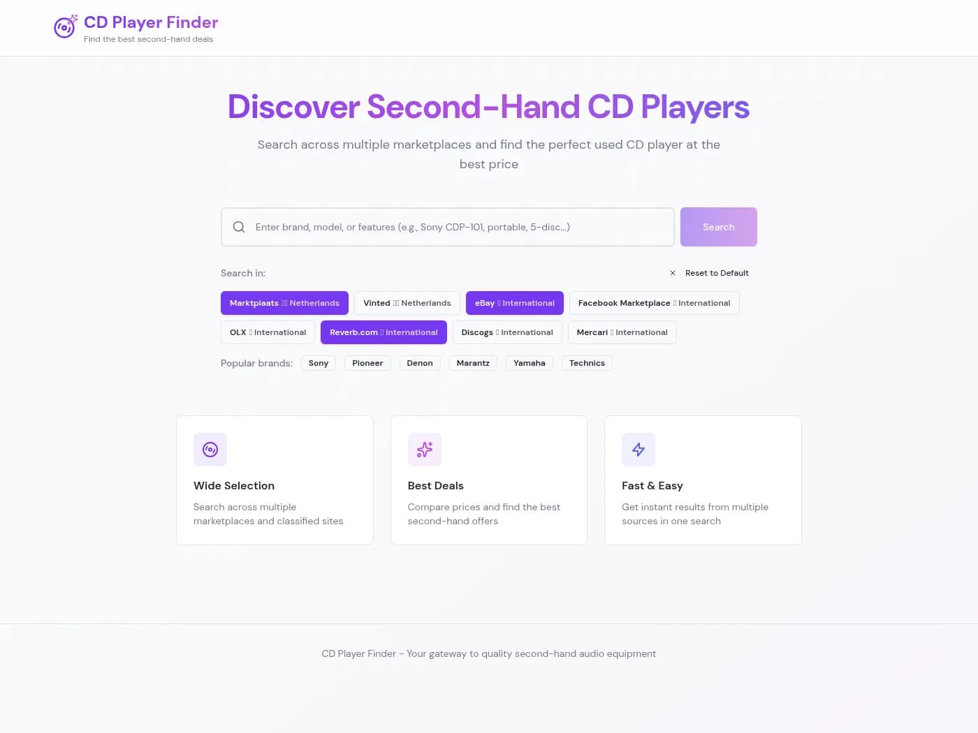 Second Hand CD Player Search Engine