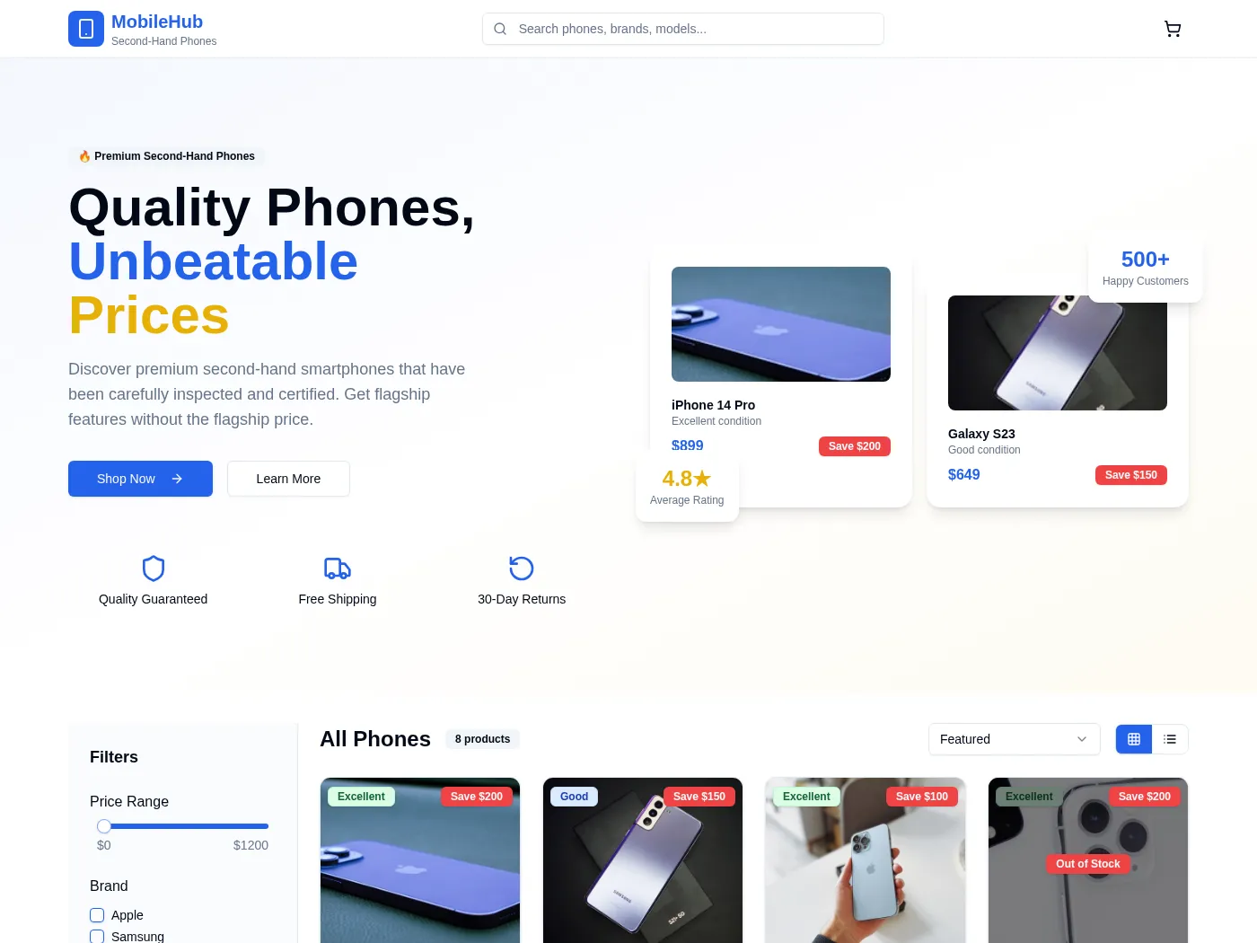 Second-Hand Mobile Shop E-Commerce Prototype