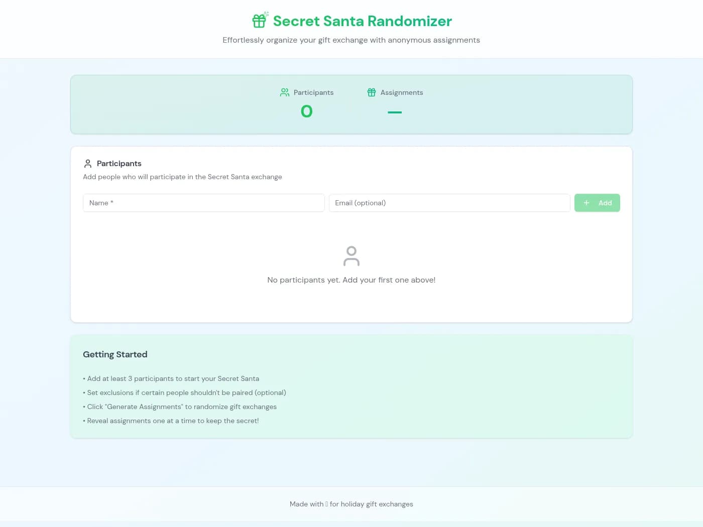 Secret Santa Randomizer Web App