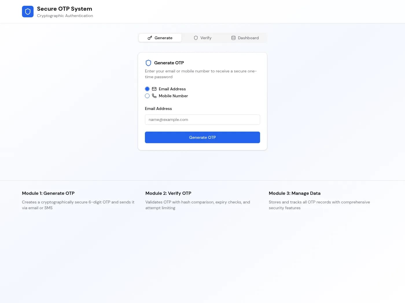 Secure OTP Generation and Verification System