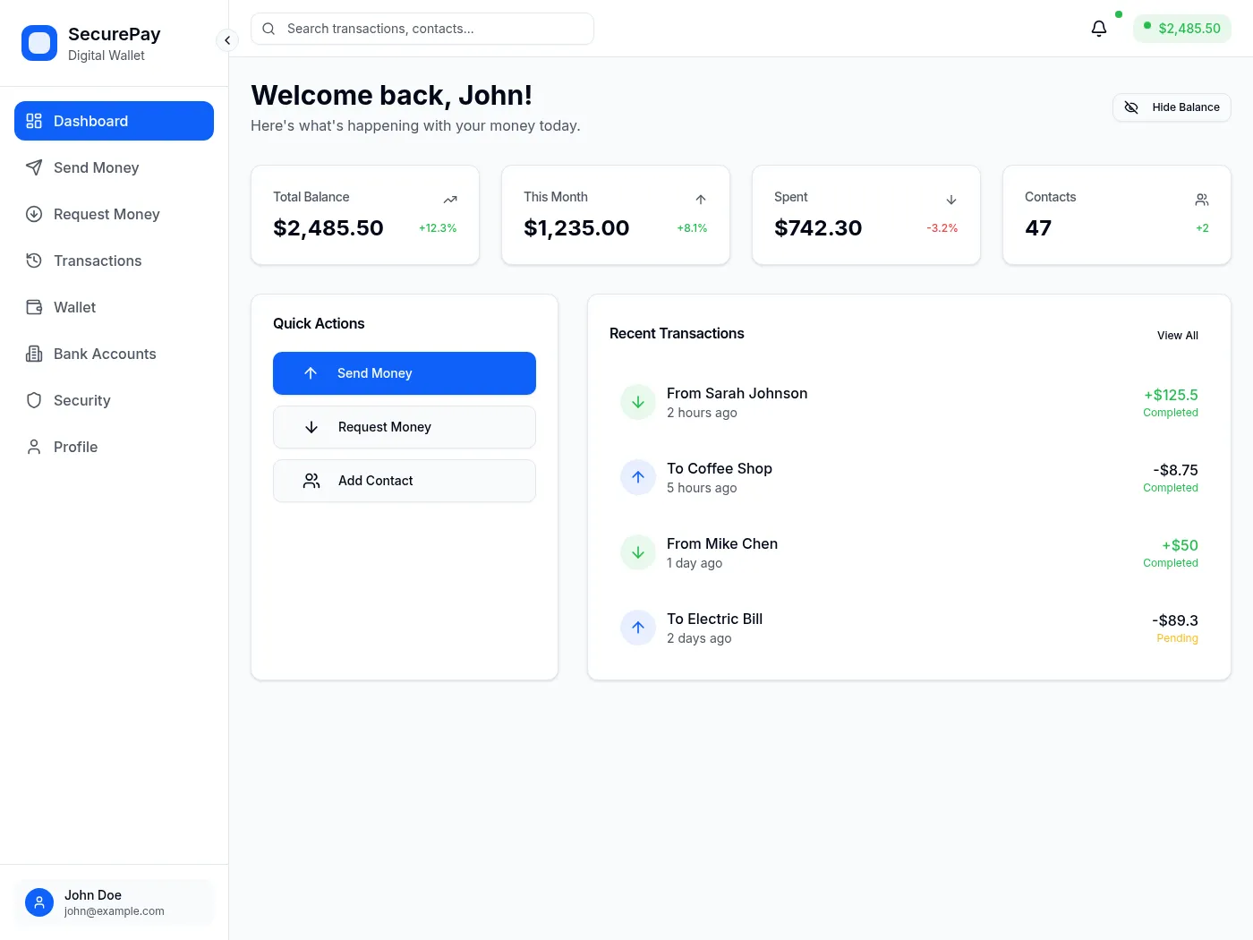 Secure P2P Money Transfer & Digital Wallet Platform