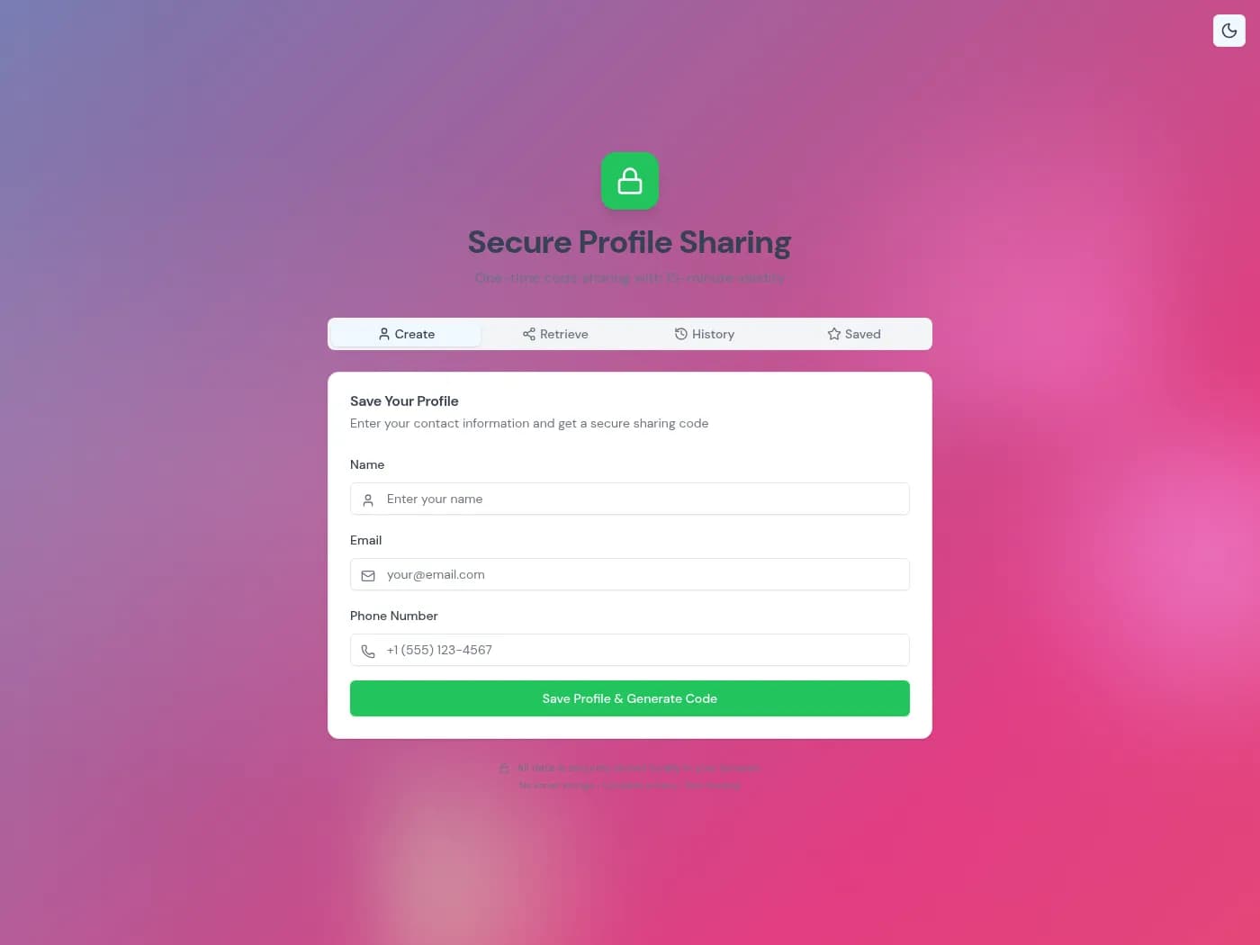 Secure Local Profile Setup & One-Time Code Sharing