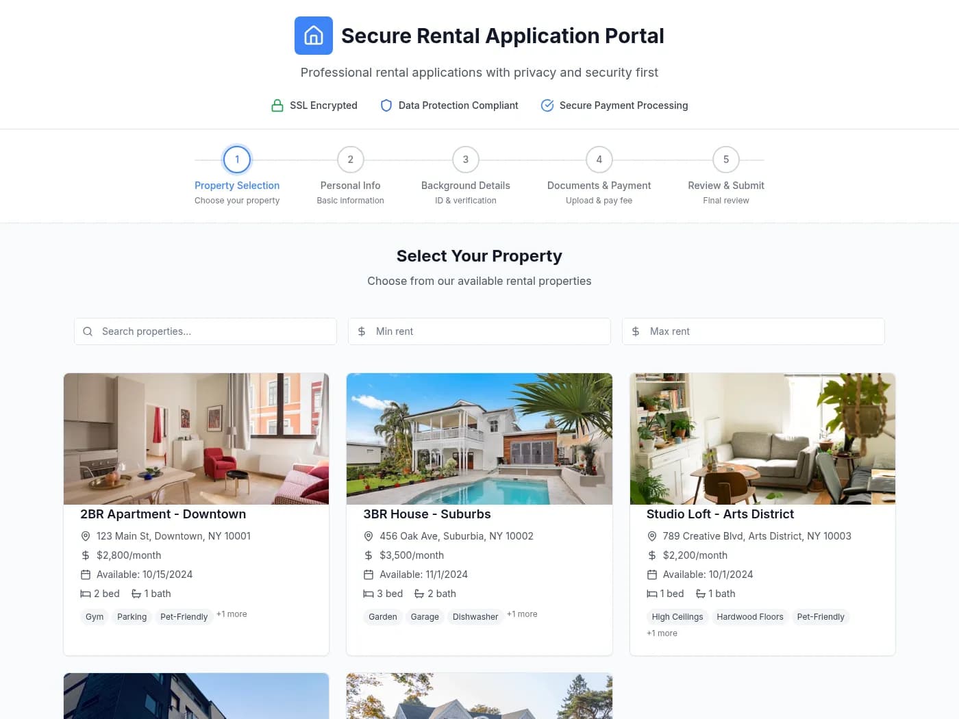 Secure Rental Application Portal – Interactive, Editable Multi-Step Web Form