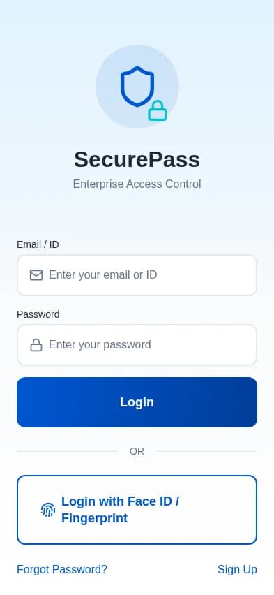 SecurePass – Modern Mobile Access Control System UI