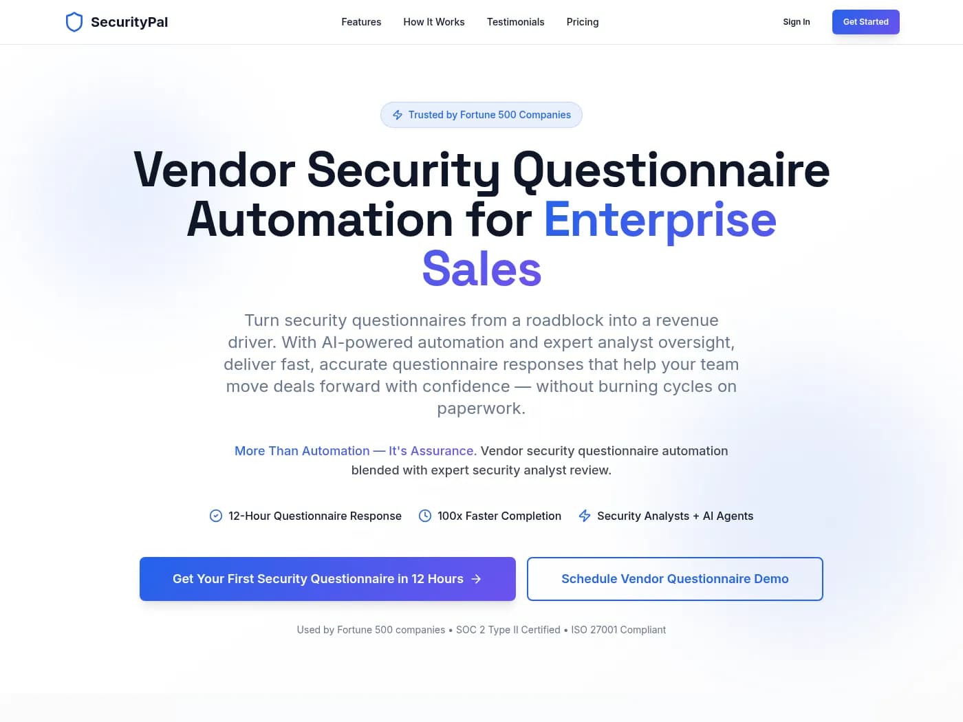 Security Questionnaire Automation Landing Page