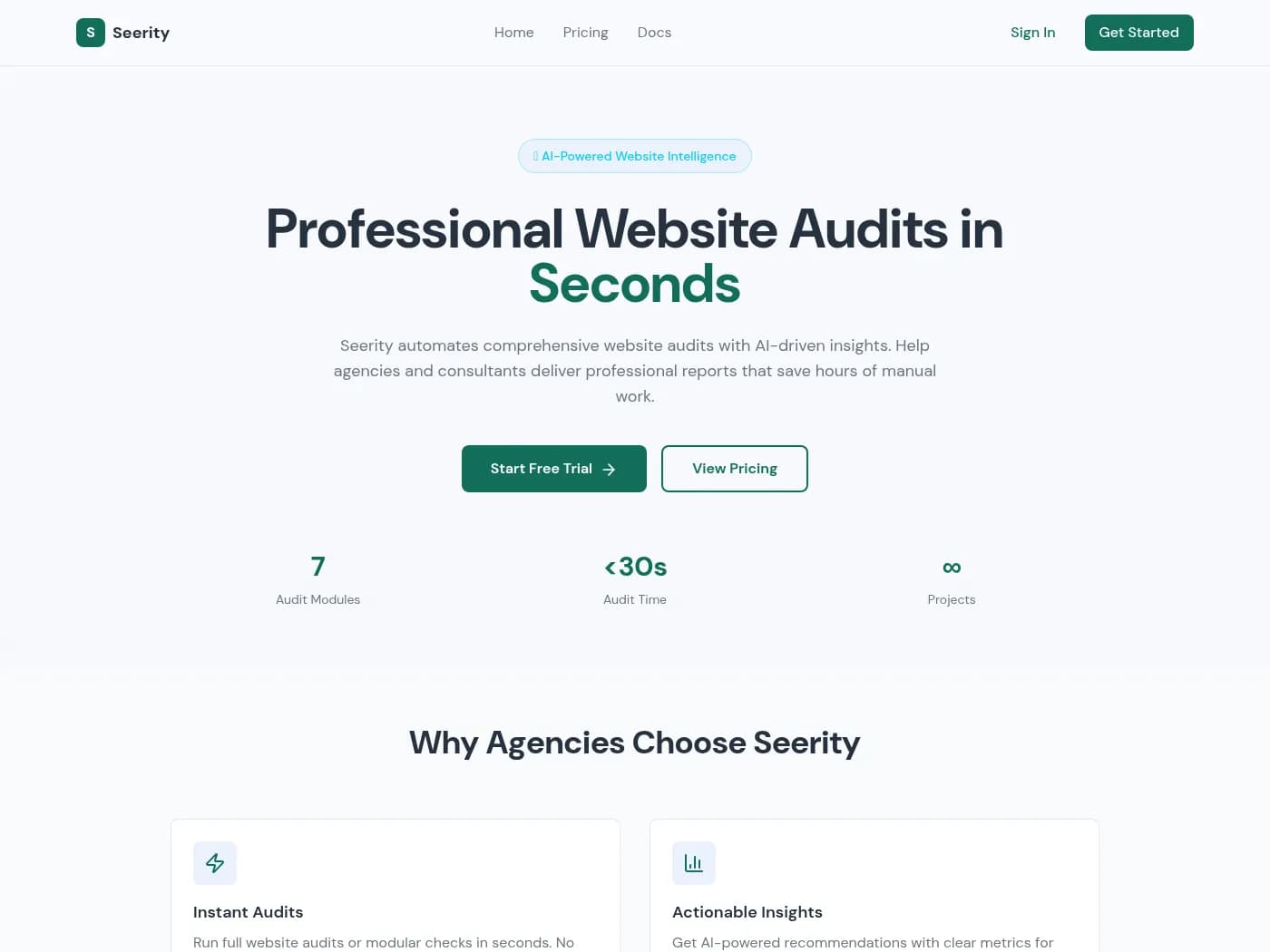 Seerity – AI-Powered Website Intelligence & Audit SaaS for Agencies