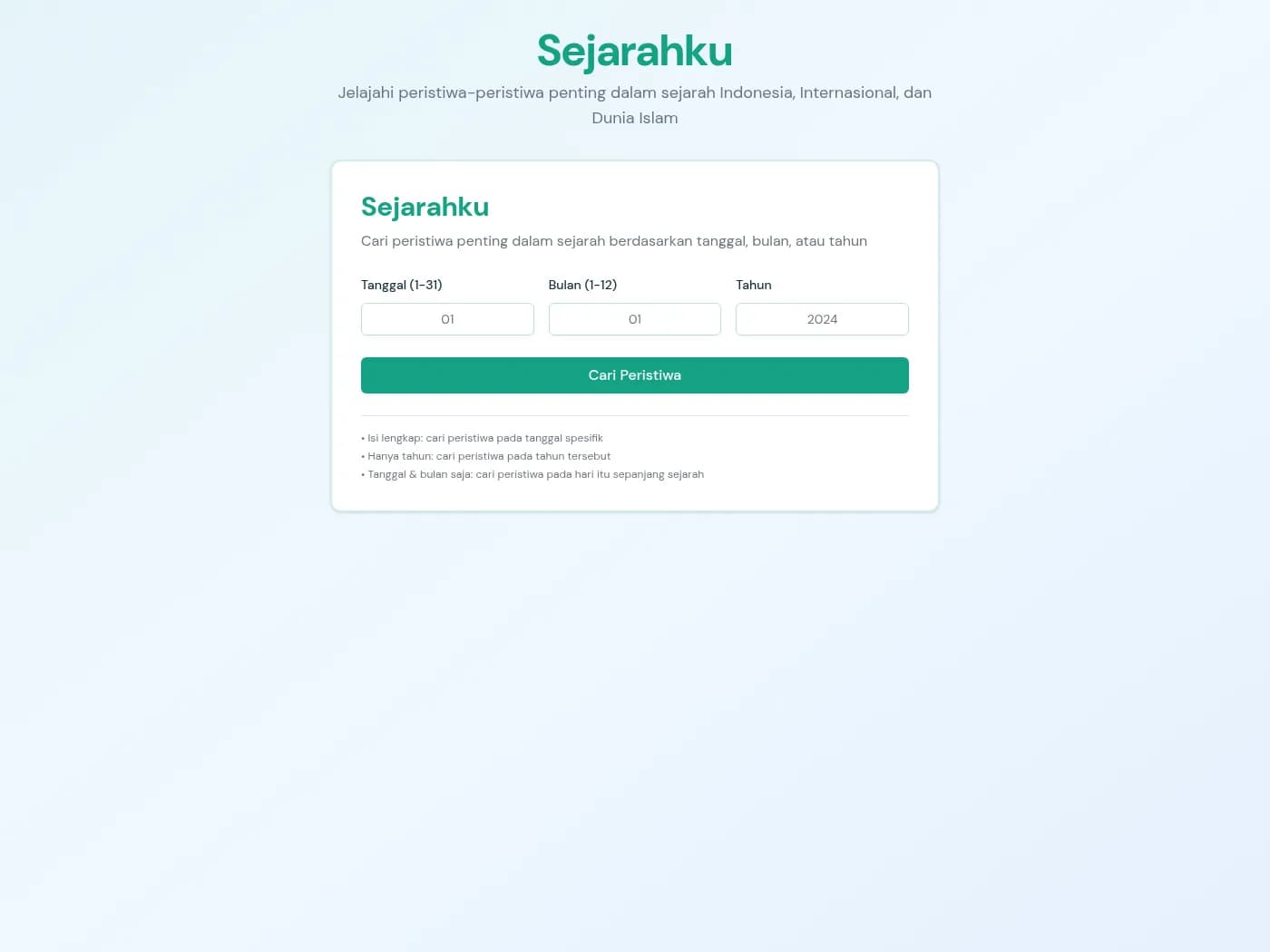Sejarahku: Pencarian Peristiwa Bersejarah Berdasarkan Tanggal, Bulan, atau Tahun