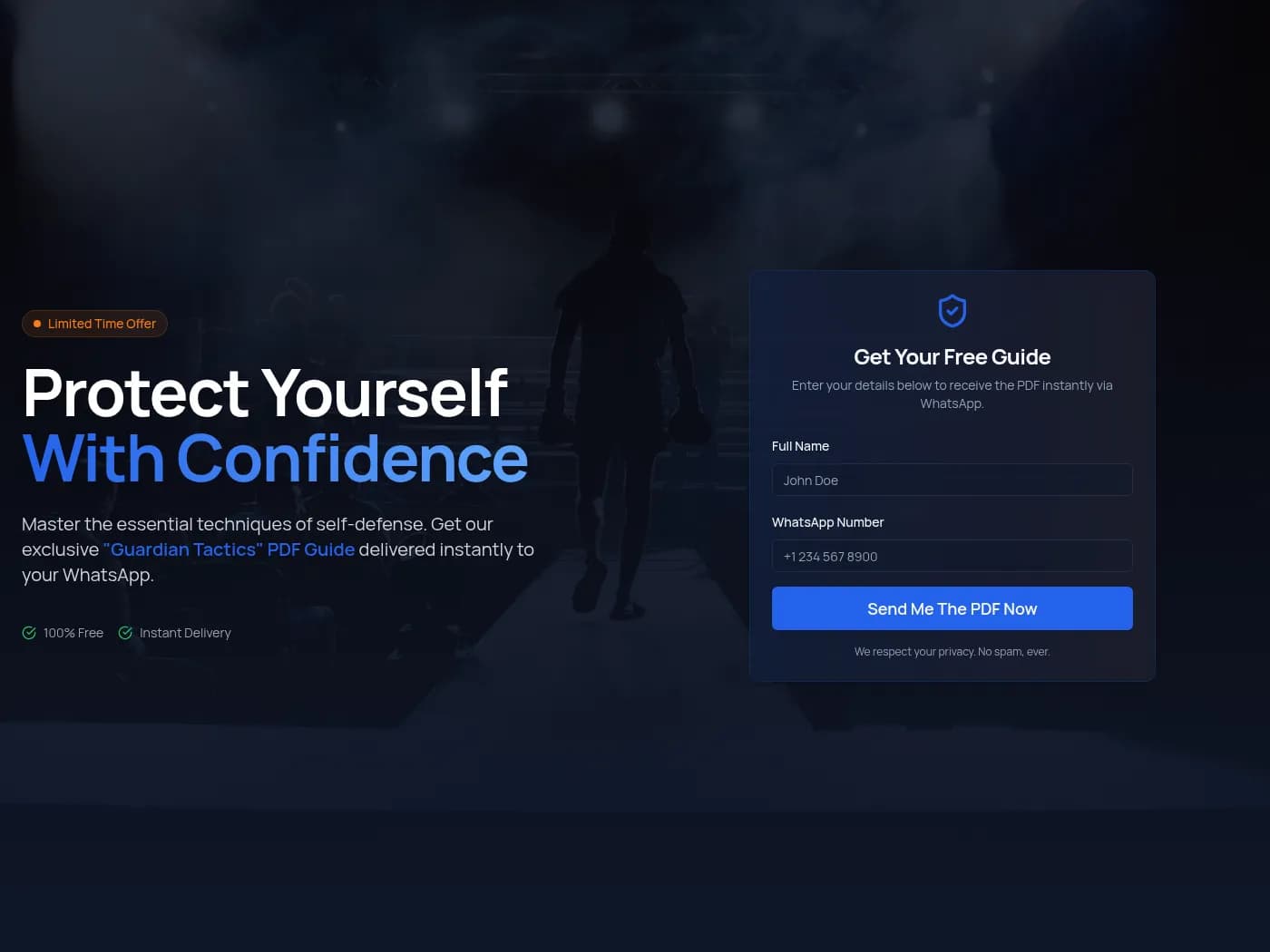 Self Defense Product Landing Page with WhatsApp PDF Delivery