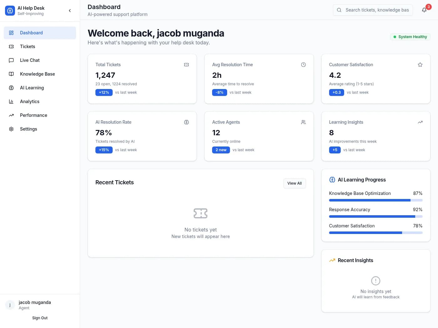 Self-Improving AI Help Desk Platform