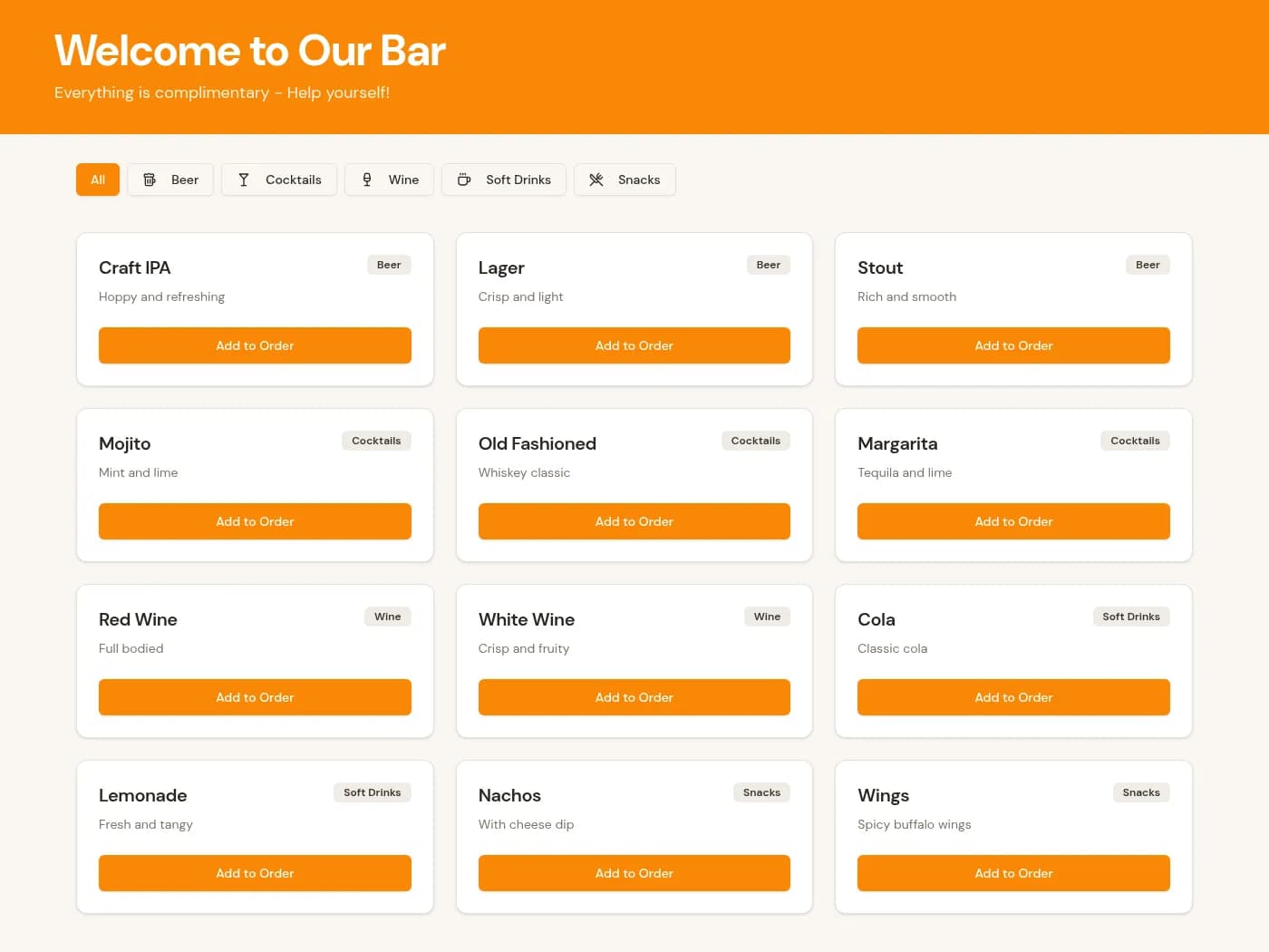 Self-Service Bar Ordering System