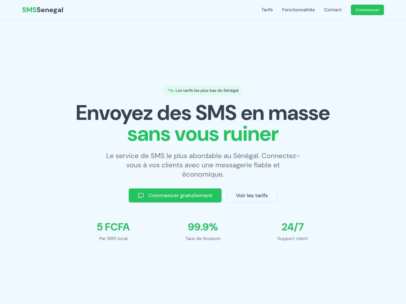 Senegal's Cheapest SMS Provider Landing Page