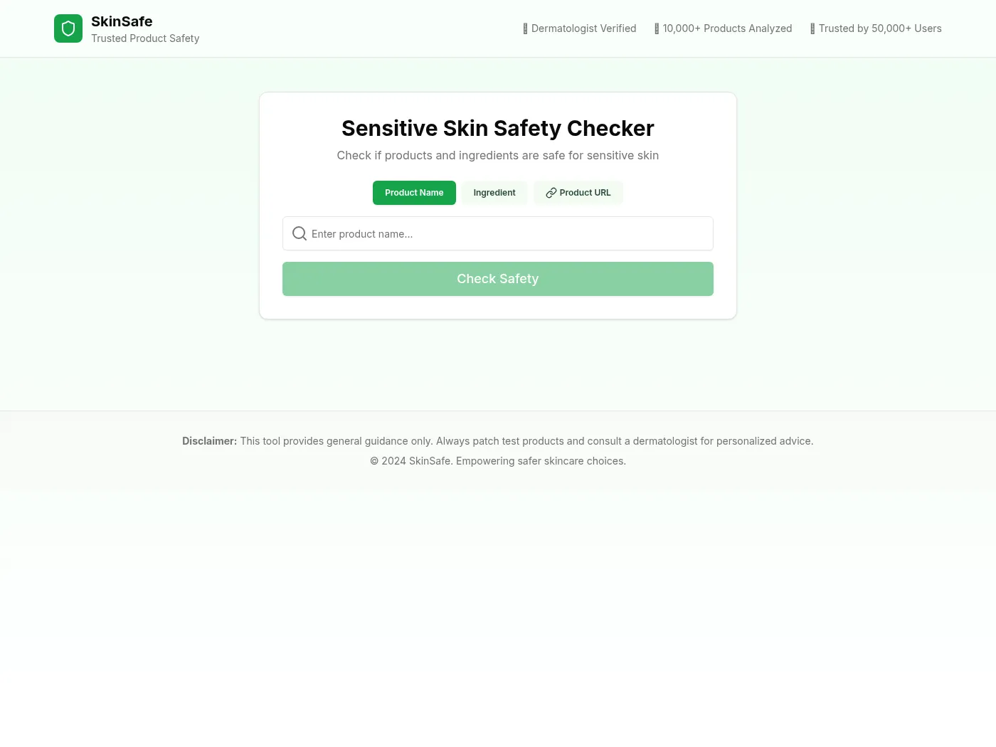 Sensitive Skin Product Safety Checker Website