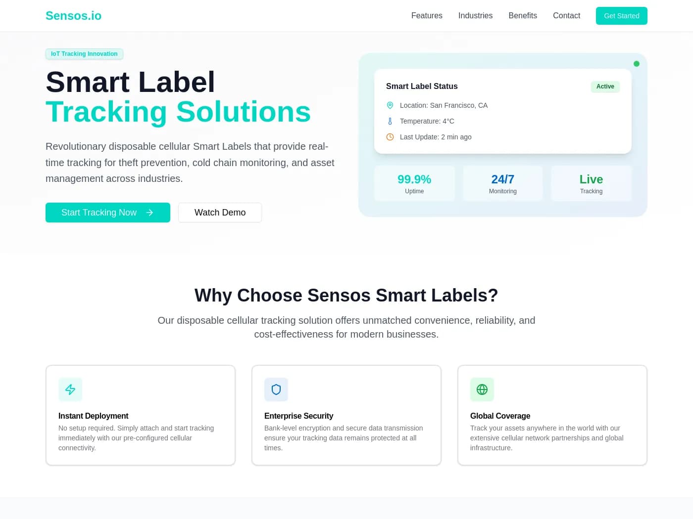 Sensos.io Landing Page