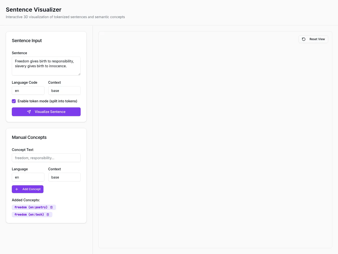 Sentence Visualizer: Interactive Latent Space for Tokenized Sentences & Concepts
