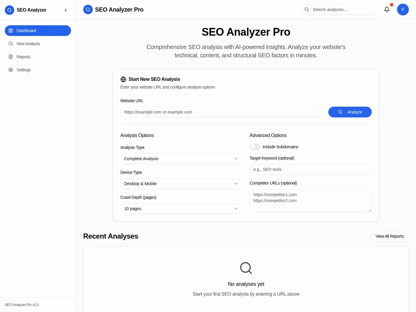 SEO Analyzer Pro – KI-gestütztes Website-Analyse-Tool für Technik, Struktur & Content
