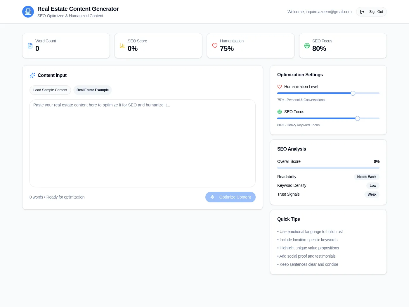 SEO-Optimized & Humanized Real Estate Content Generator