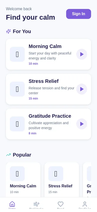 Serenity: AI-Personalized Meditation & Mindfulness Mobile App