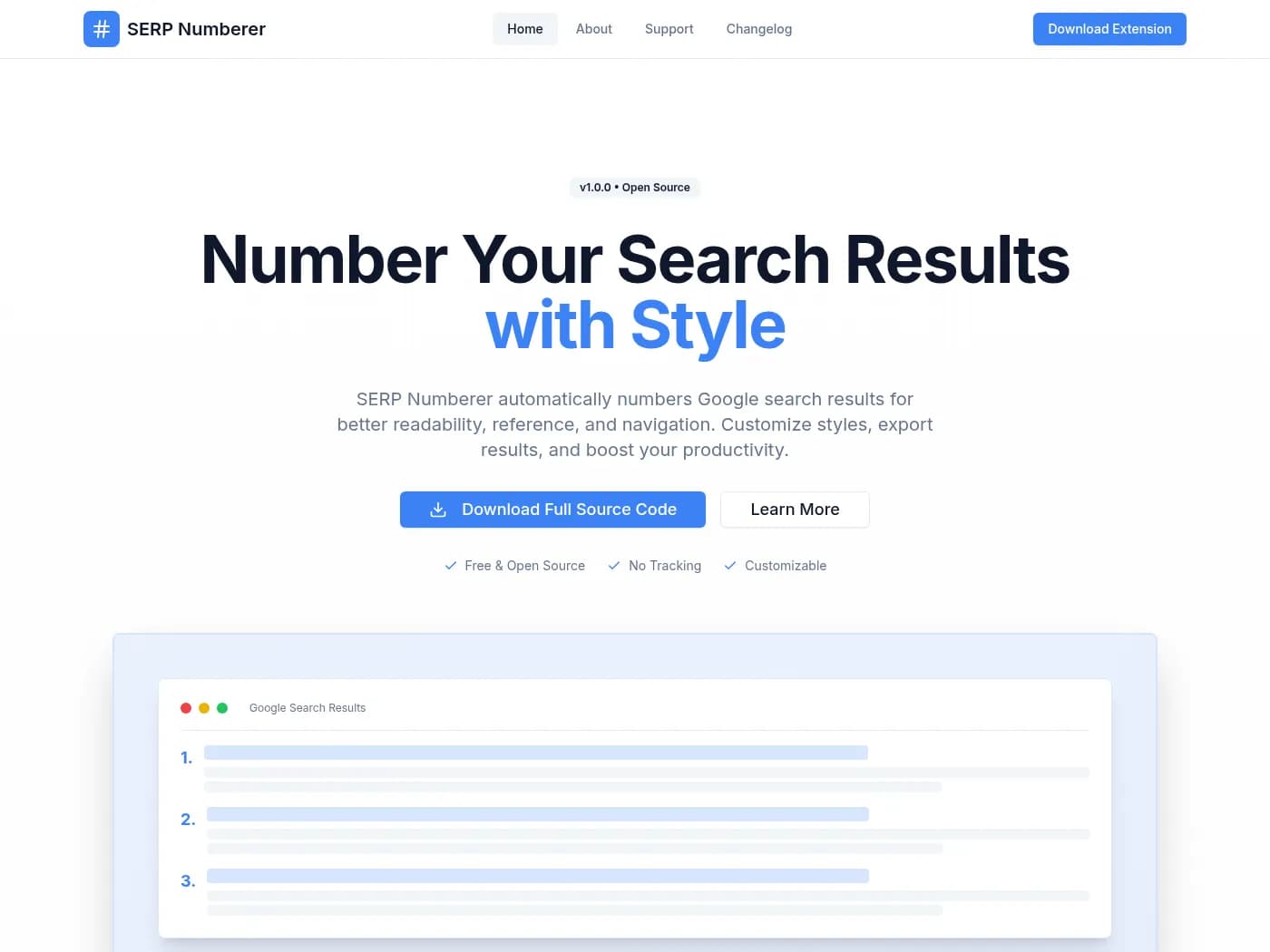 SERP Numberer – Chrome Extension & Landing Page