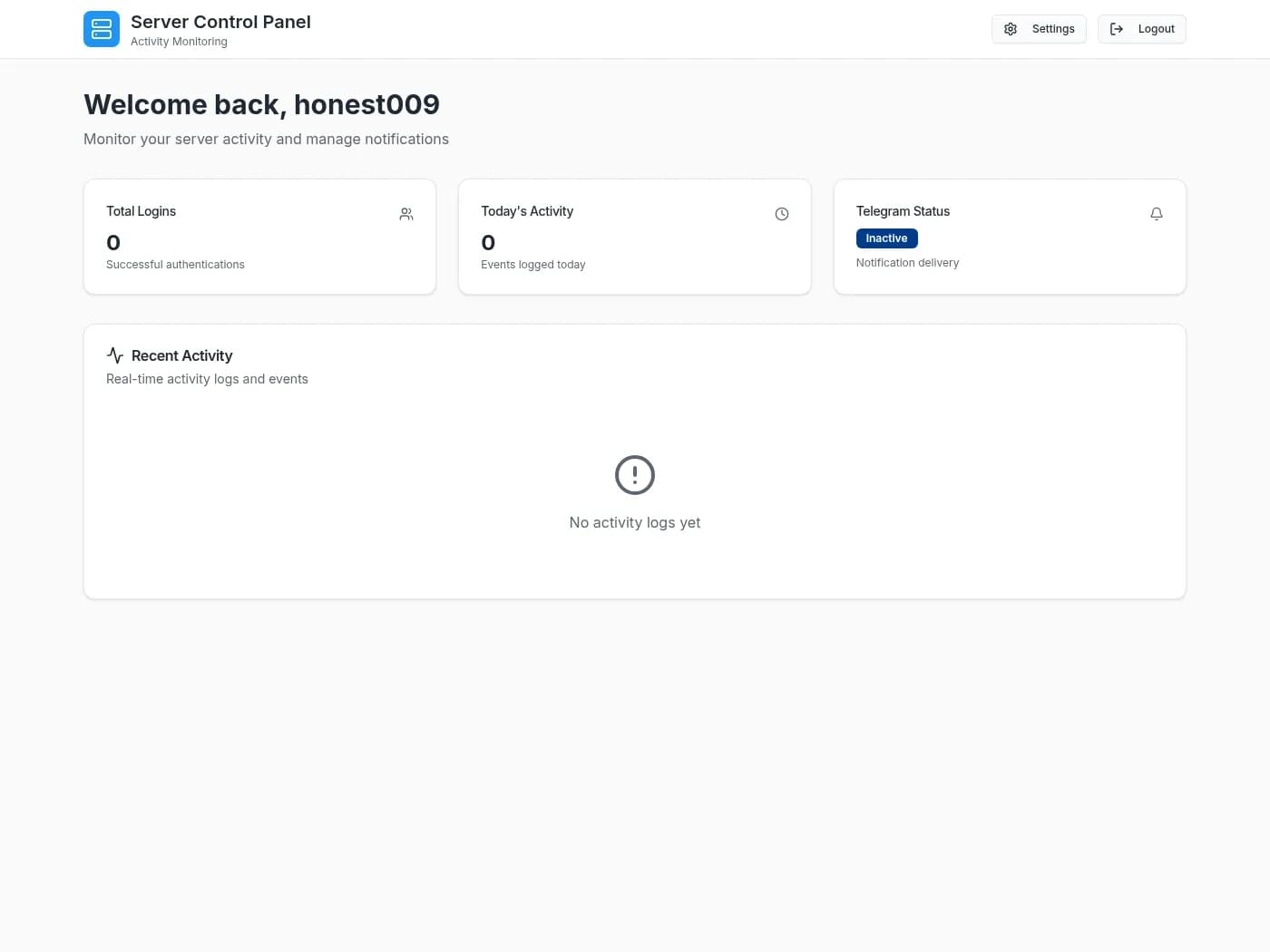 Server Control Panel with Telegram Notifications