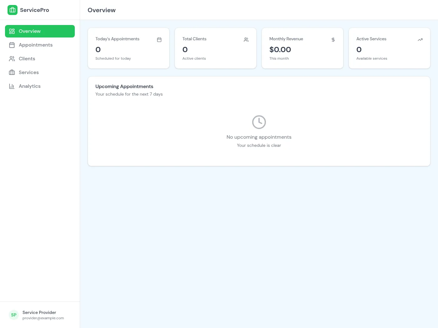 Service Provider Dashboard
