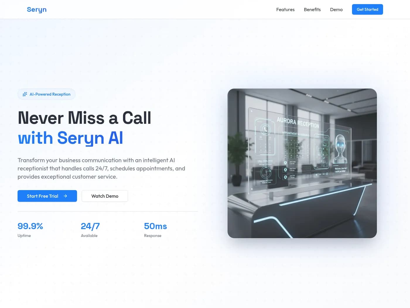 Seryn AI Receptionist Company Website