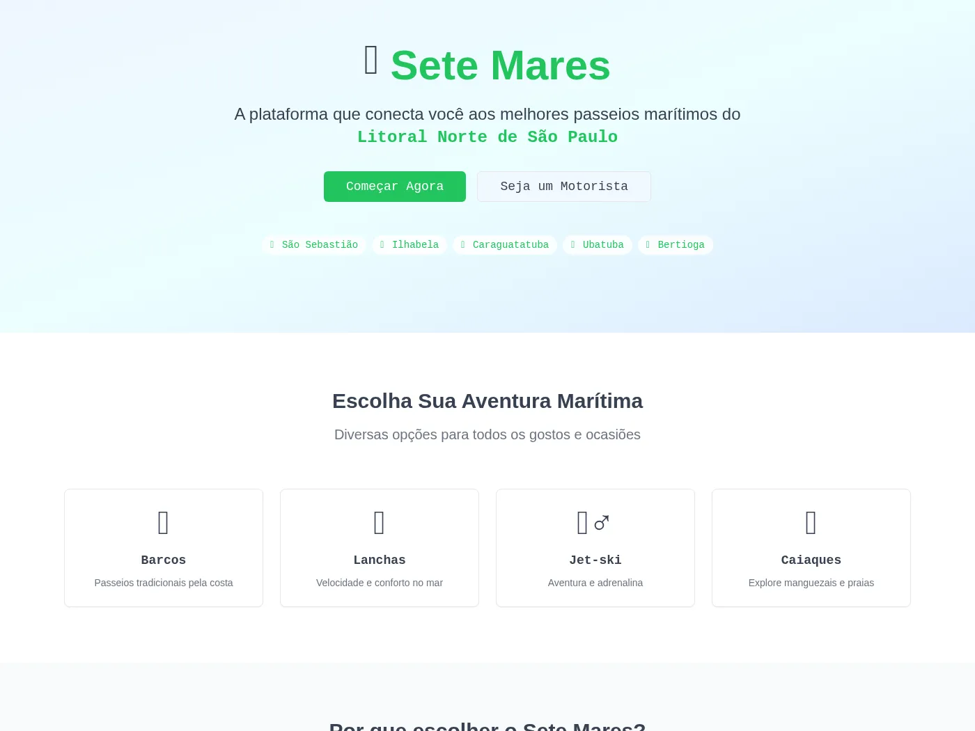 Sete Mares - Plataforma SaaS de Passeios Náuticos sob demanda para Litoral Norte de SP