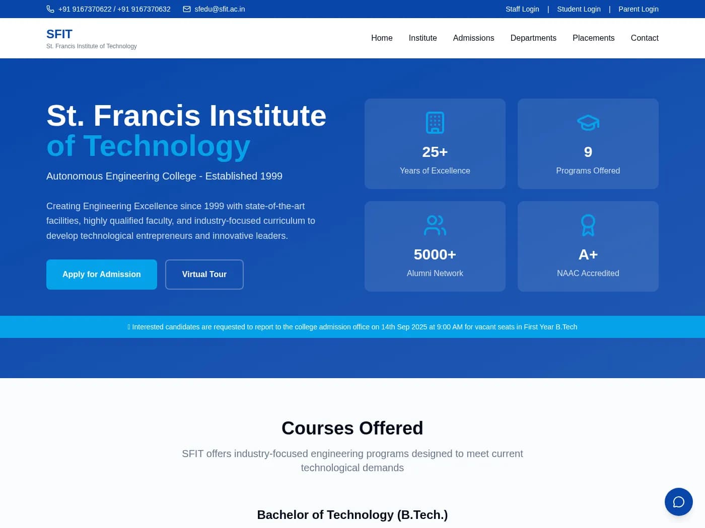 SFIT College Website Clone with Admission Chatbot