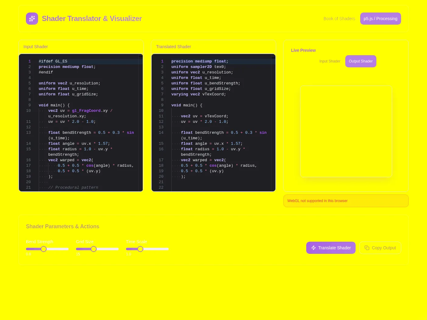 Shader Translator & Visualizer Interface