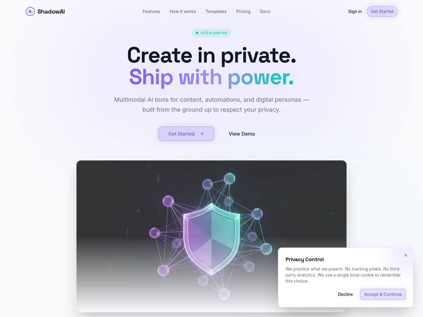 ShadowAI — A Privacy-First Multimodal AI Platform Website