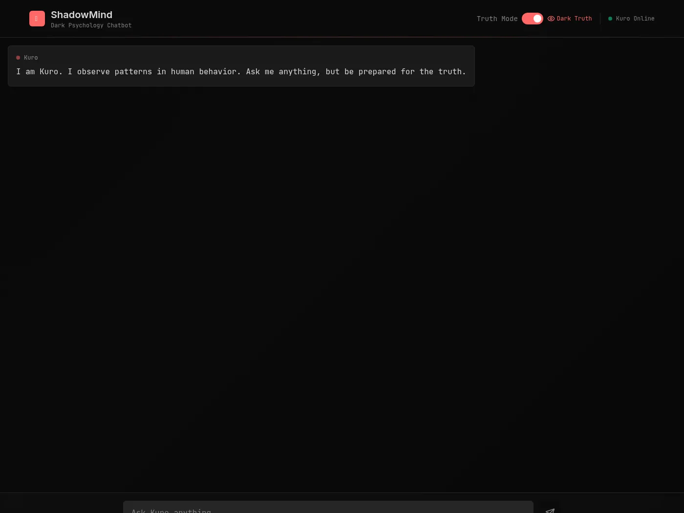 ShadowMind – Dark Psychology Chatbot featuring Kuro