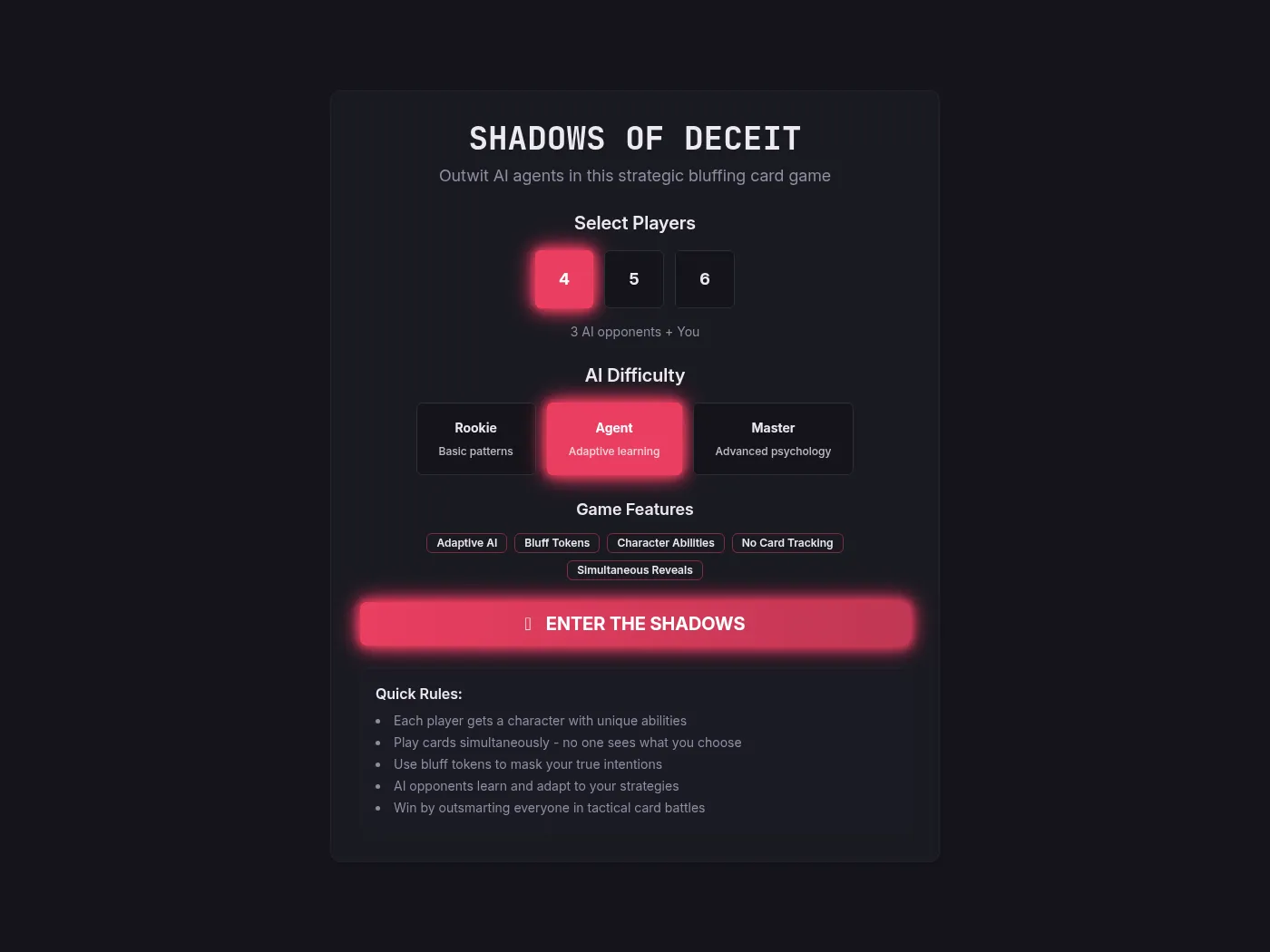 Shadows of Deceit: AI-Powered Offline Bluffing RPG Card Game