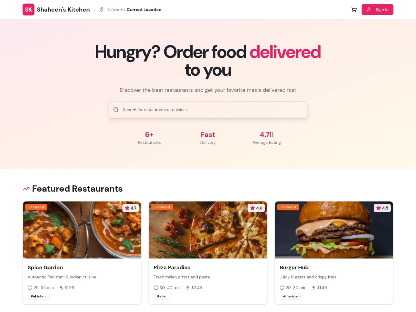 Shaheen's Kitchen - Online Food Delivery Platform