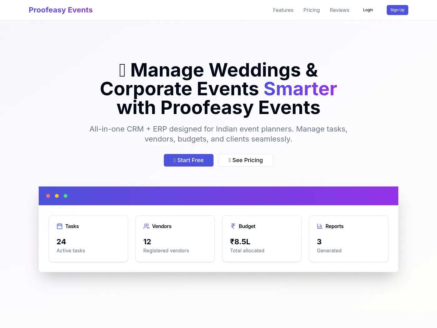ShamaEvents – Event Management CRM for Indian Planners