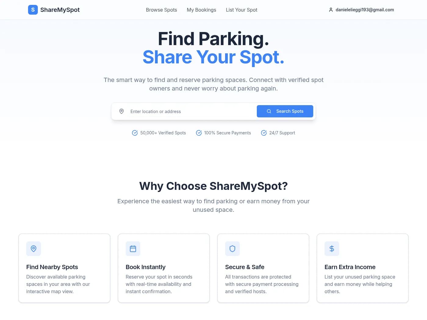 ShareMySpot Parking Reservation Platform