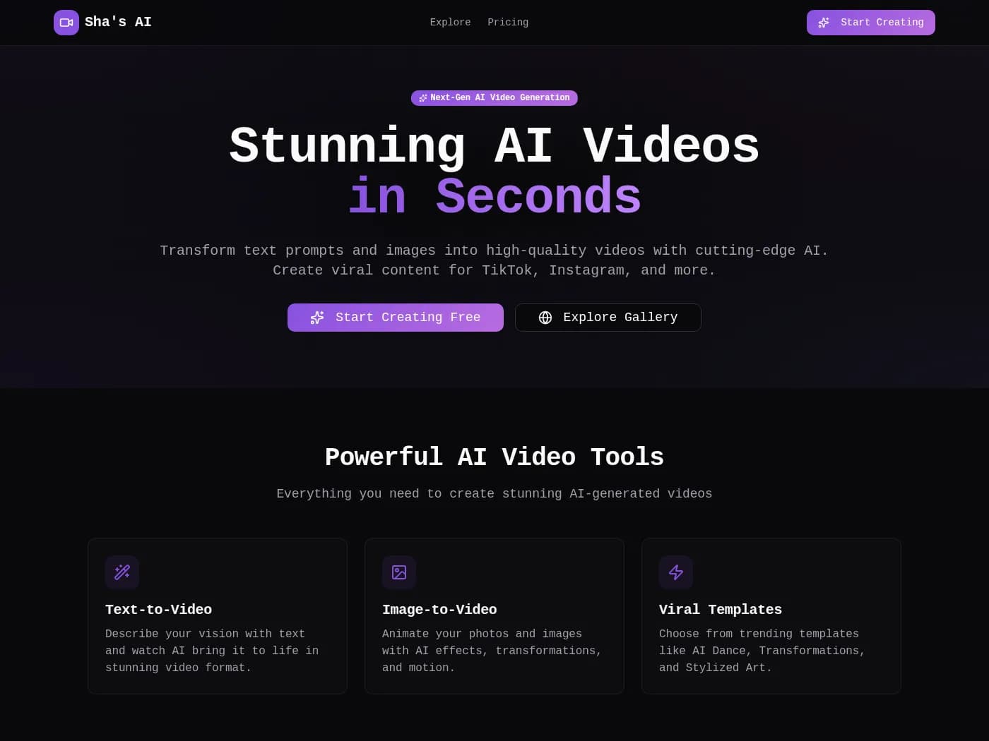 Sha's AI - Next-Gen AI Video Generation Platform
