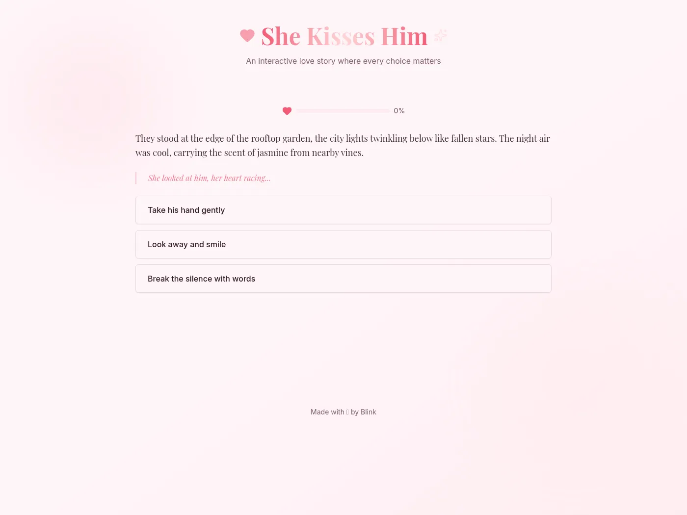She Kisses Him – Interactive Love Story Web App
