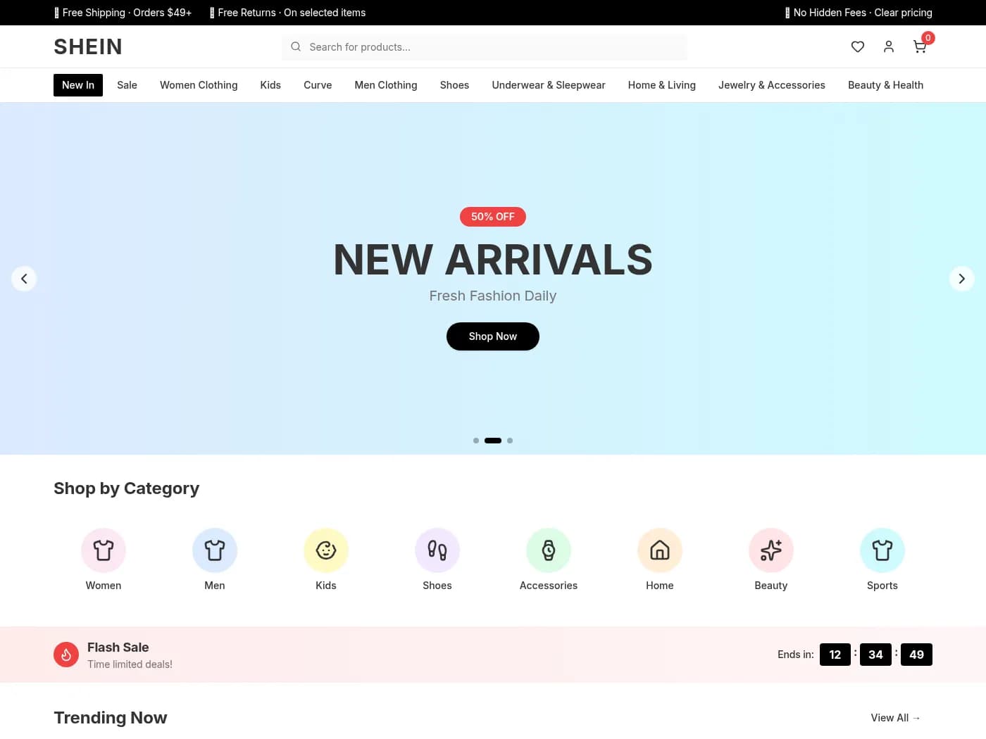 SHEIN Clothing App Pixel-Perfect Web Clone
