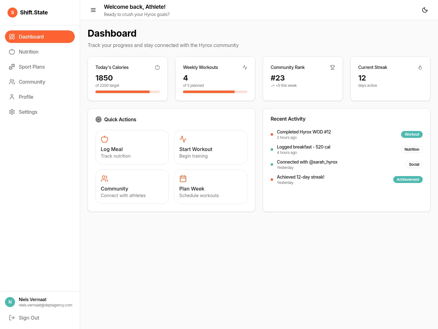 Shift.State: Community Platform for Hyrox Athletes