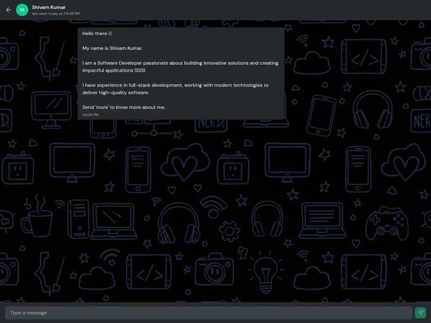 Shivam Kumar Chat Portfolio