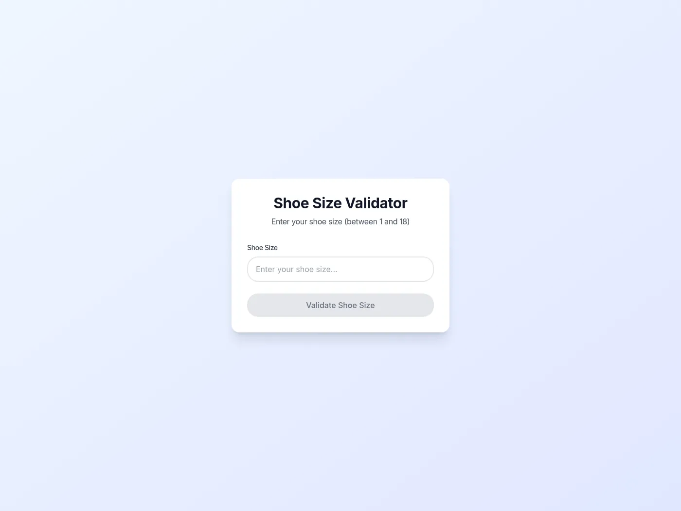 Shoe Size Input Validator