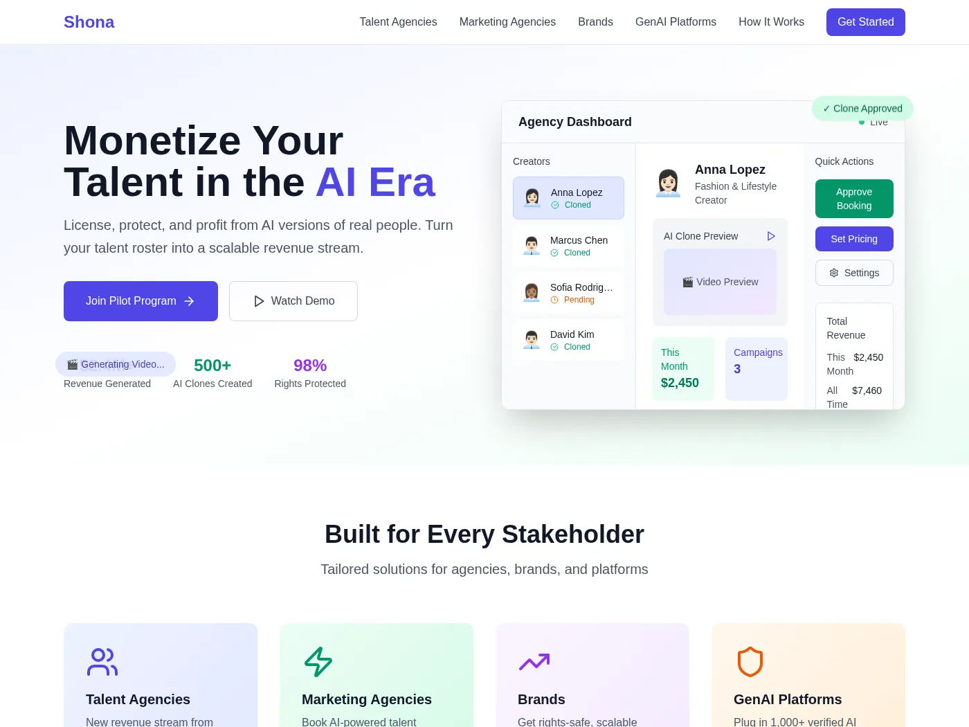 Shona: AI Talent Monetization Platform