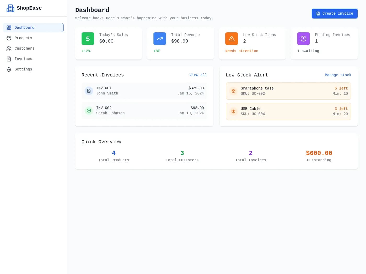ShopEase Billing & Invoicing MVP