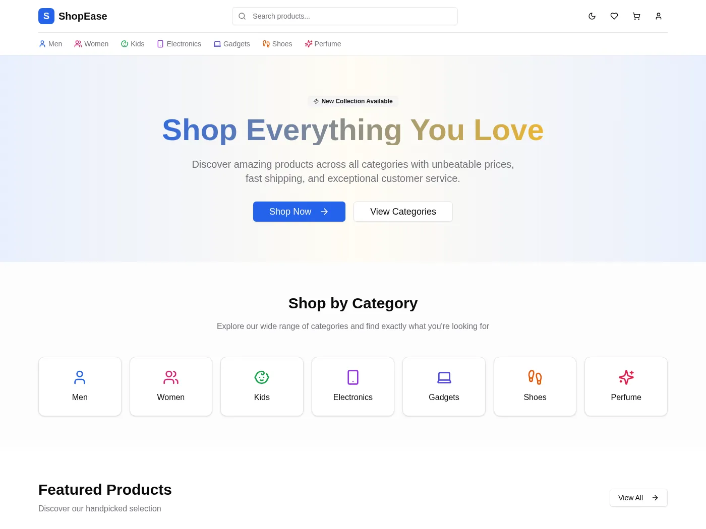 ShopEase: Full-Featured E-Commerce Web App with Modern UI/UX