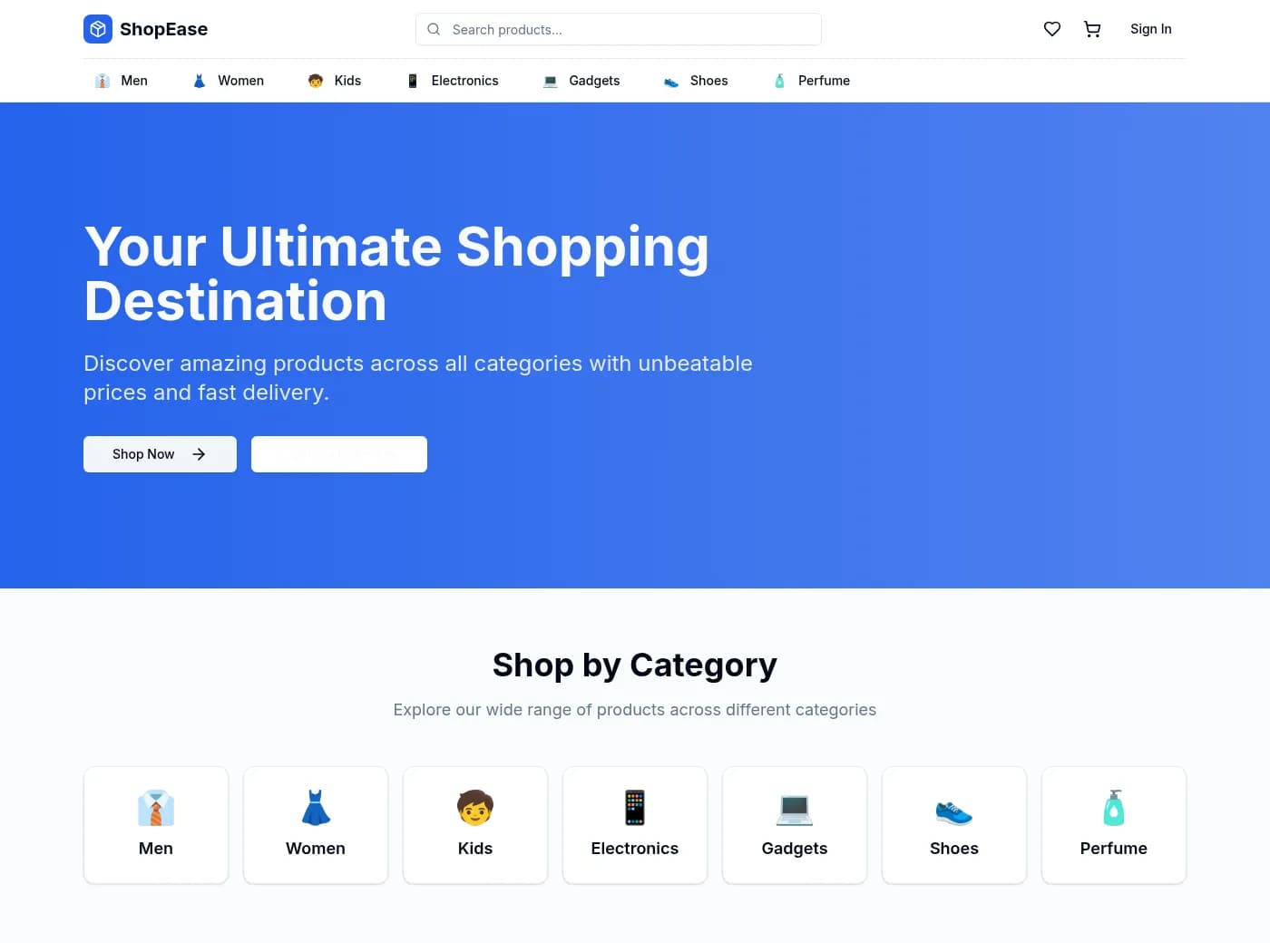 ShopEase: Full-Featured E-Commerce Web App with Modern UI/UX