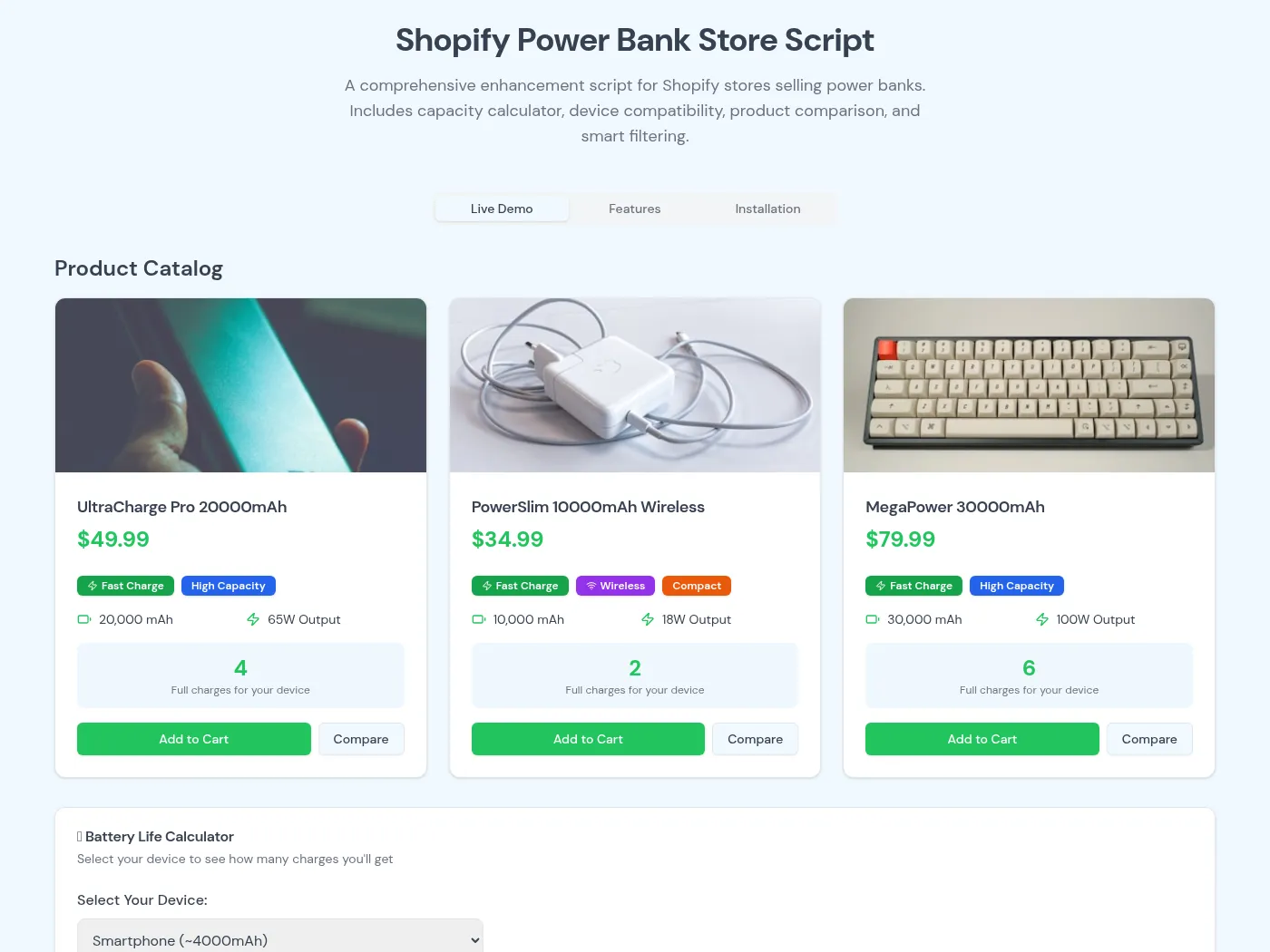 Shopify Theme Script for Power Bank Store