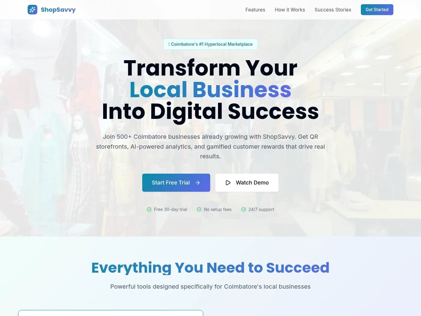 ShopSavvy Coimbatore Hyperlocal Marketplace Landing Page